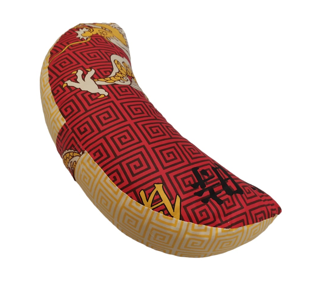 Валик для медитаций Лика, гречневая лузга, съемный чехол, 14 см х 40 см красный/желтый