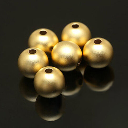 Бусина металлическая, 6мм, Корея, гладкая, базовый материал - латунь, матовая позолоченная, 2 шт.