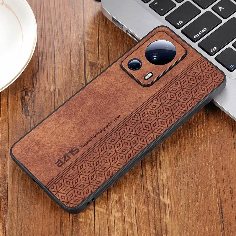 Чехол на Xiaomi 13 Lite с принтом на Сяоми 13 лайт, Ксиоми 13 лайт защитная кожаная накладка с узором (коричневый)
