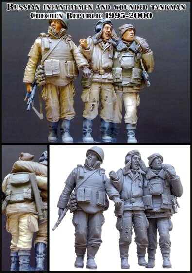EM35034 Evolution Miniatures Российские солдаты и танкист, Чечня (3 фигуры) Масштаб 1/35