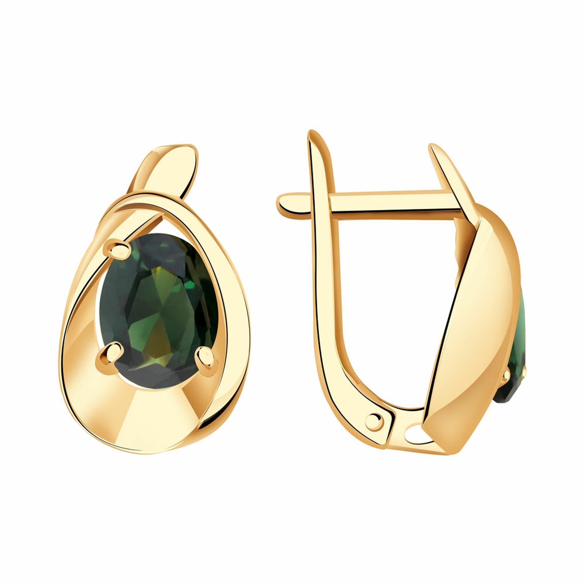 Серьги, красное золото, 585 проба, турмалин
