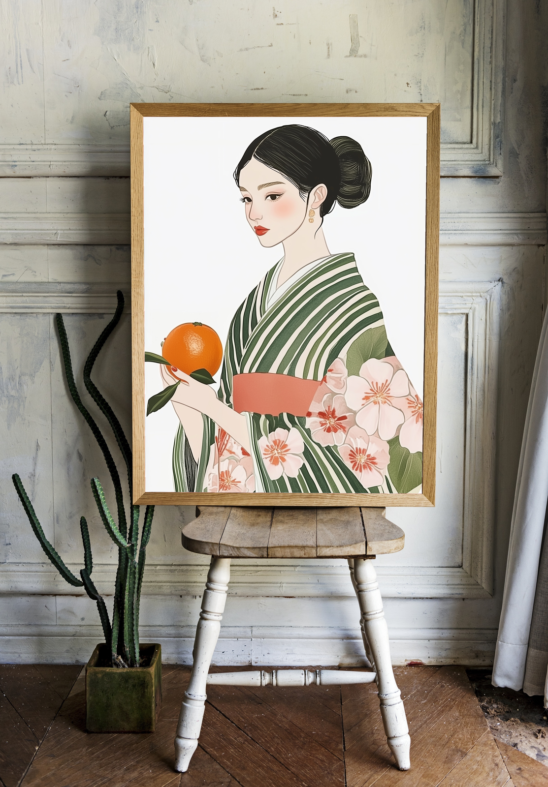 Постер "Японская девушка с апельсином" 50x70 см в подарочном тубусе