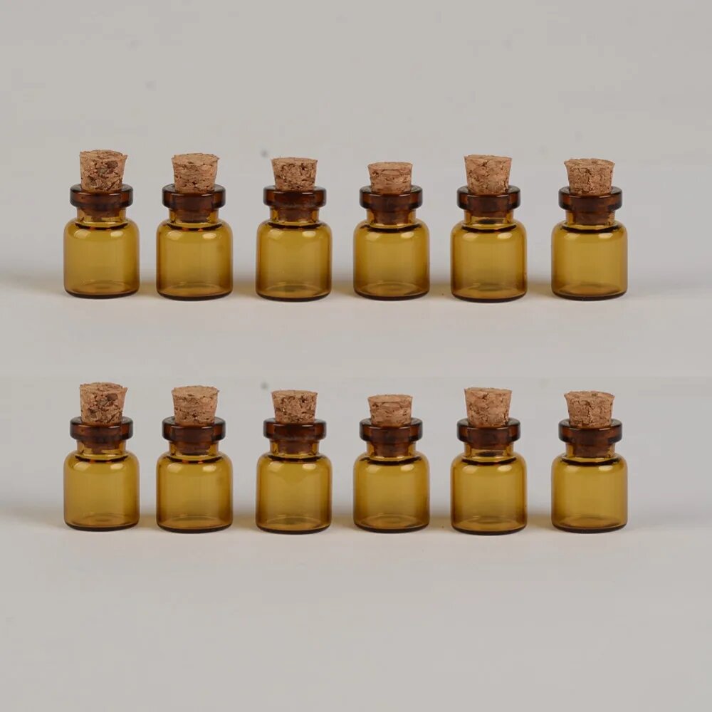 Мини стеклянные бутылки с пробкой Jarvials коричневые 0,6 мл 100 шт