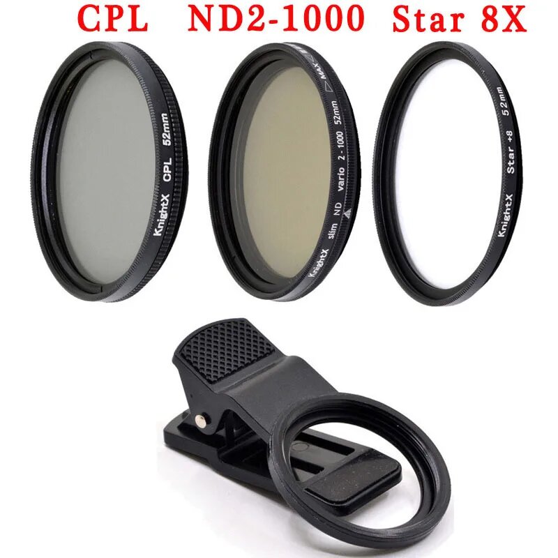 KnightX звездный фильтр для телефона 52mm, CPL ND2-1000 8X Set