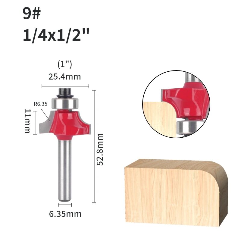 Угловые круглые биты YUSUN, 6 мм, хвостовик 6,35 мм, фреза для деревообработки, фреза для дерева, торцевая фреза, карбидная фреза, Концевая фреза 6.35x25.4