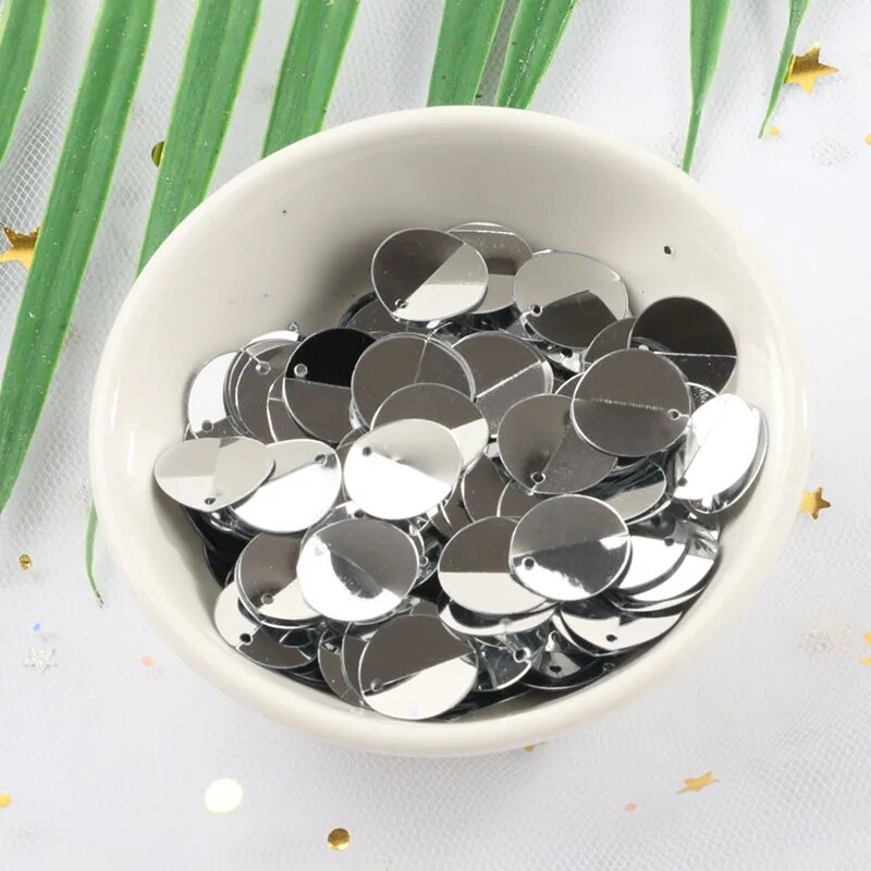 Пайетки серебряные 12 мм Flatcup, 10 г