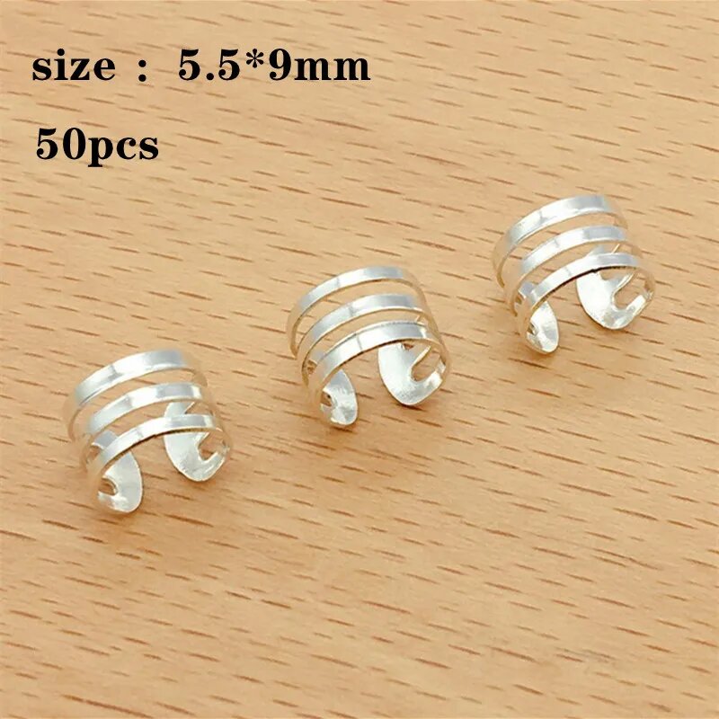 Открывающееся кольцо для волос, коса из бисера, металлическая/золотая/серебряная 50pcs NO.36