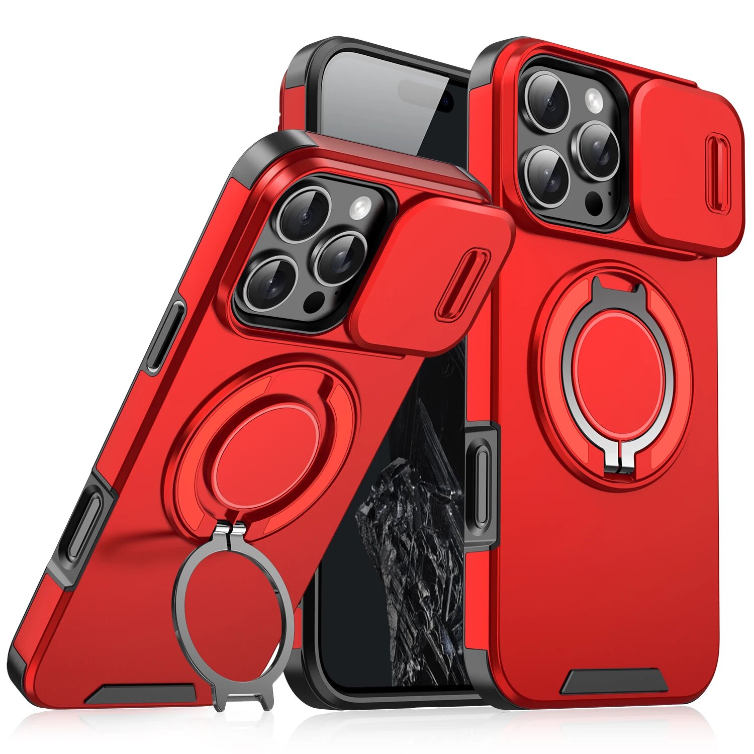 Красный чехол Armor Slide для iPhone 17 с кольцом и подставкой