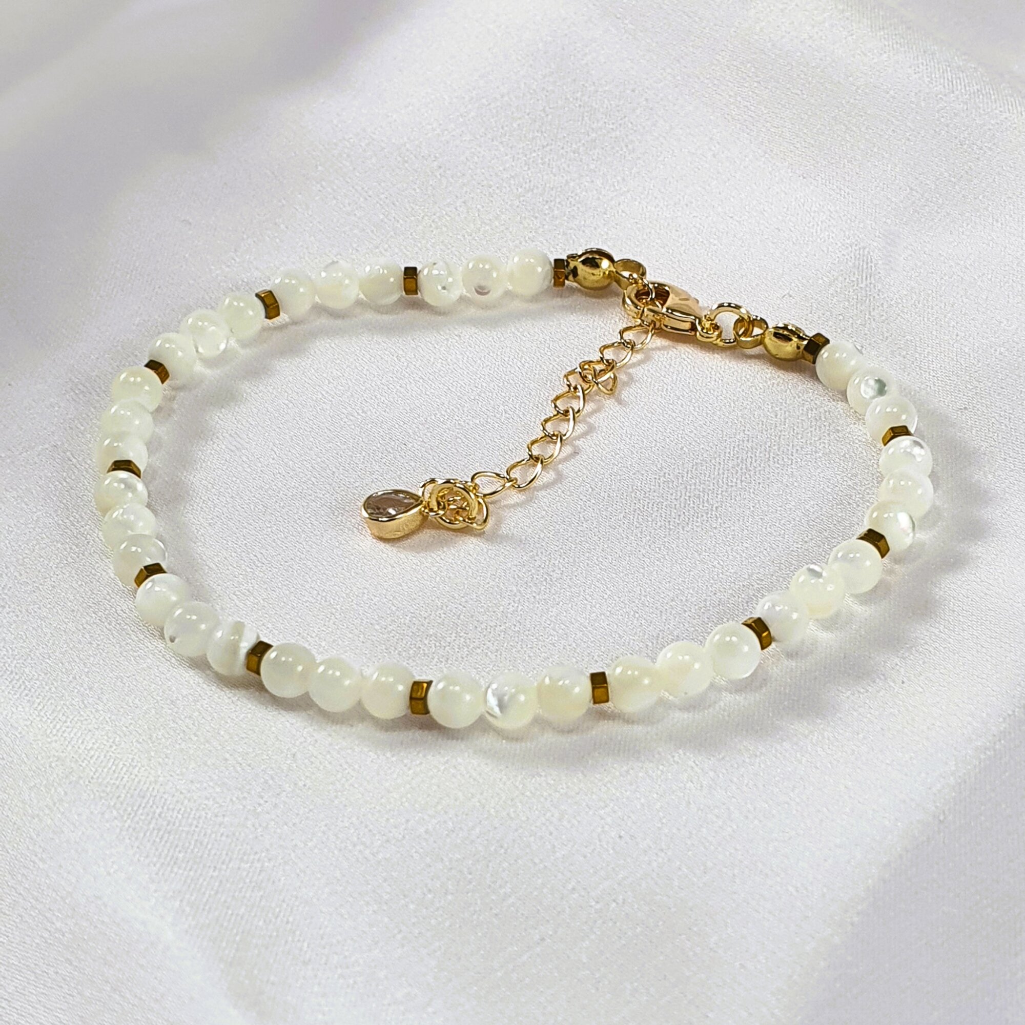 Браслет, гематит, перламутр