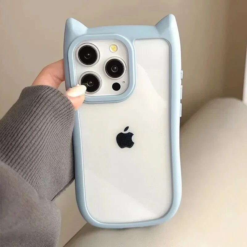 Чехол для iPhone 11 небесно-голубой с ушками