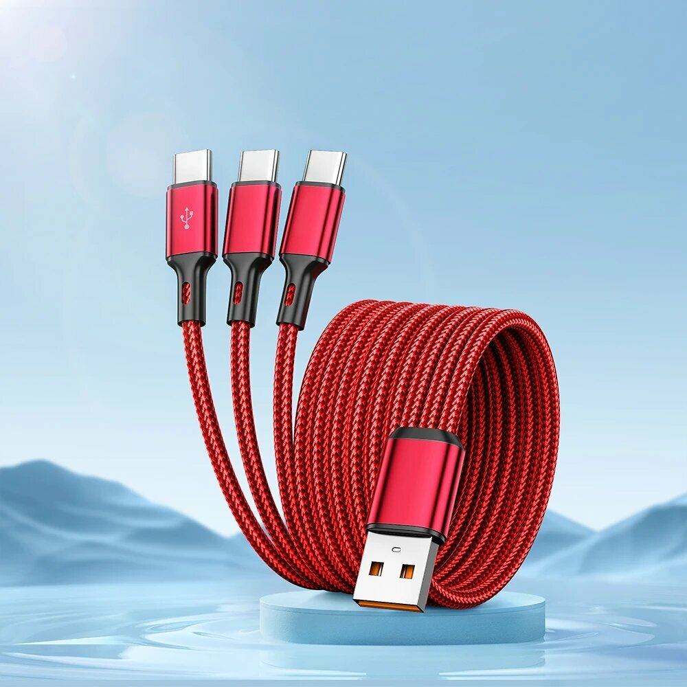 Красный кабель 3 в 1 USB Type-C, 6A, 20см