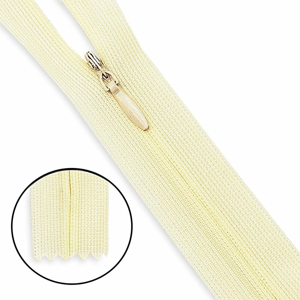 Молния айрис потайная неразъемная т3 20 см нейлон F103 молочный, 10 шт