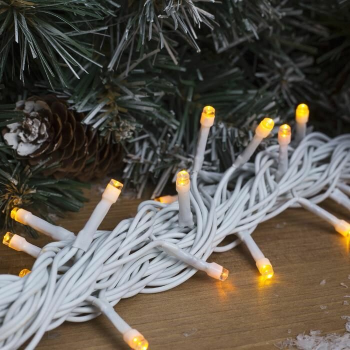 Гирлянда Нить 10 м, IP44, УМС, белая нить, 100 LED, свечение жёлтое, 220 В