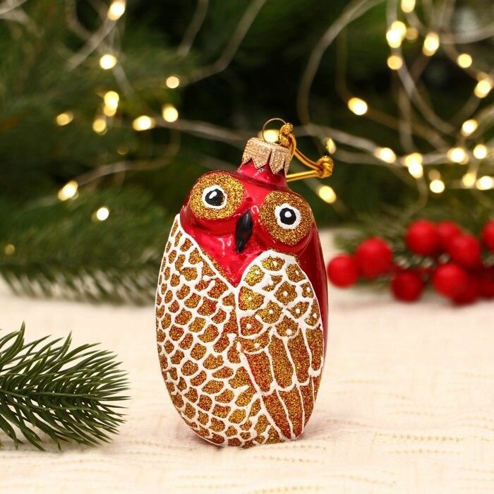 Елочная игрушка Evis "Совушка", красная, ручная роспись, 11 см
