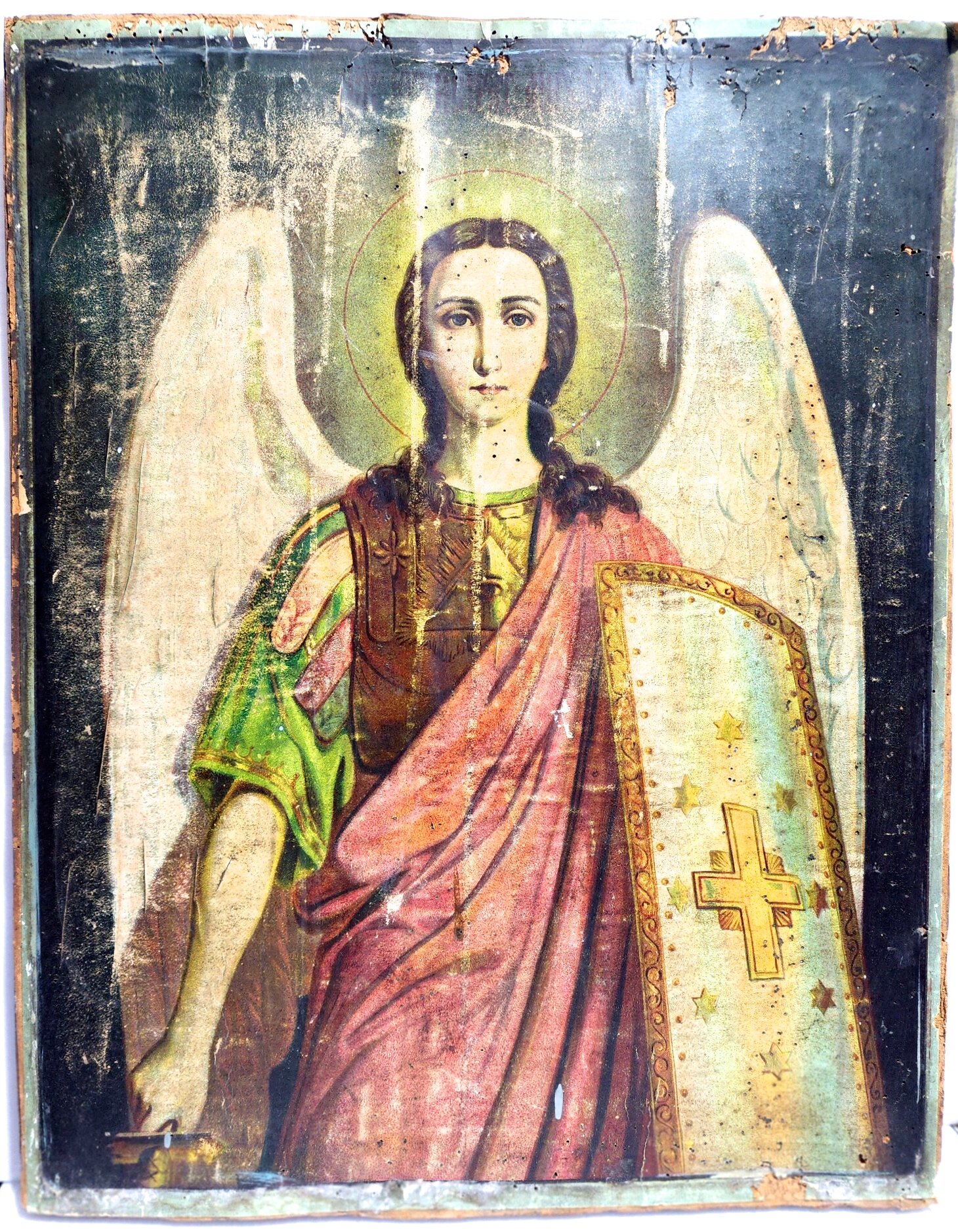 Храмовая икона "Архангел Михаил" 50х63 см литография на картоне Россия 19 в