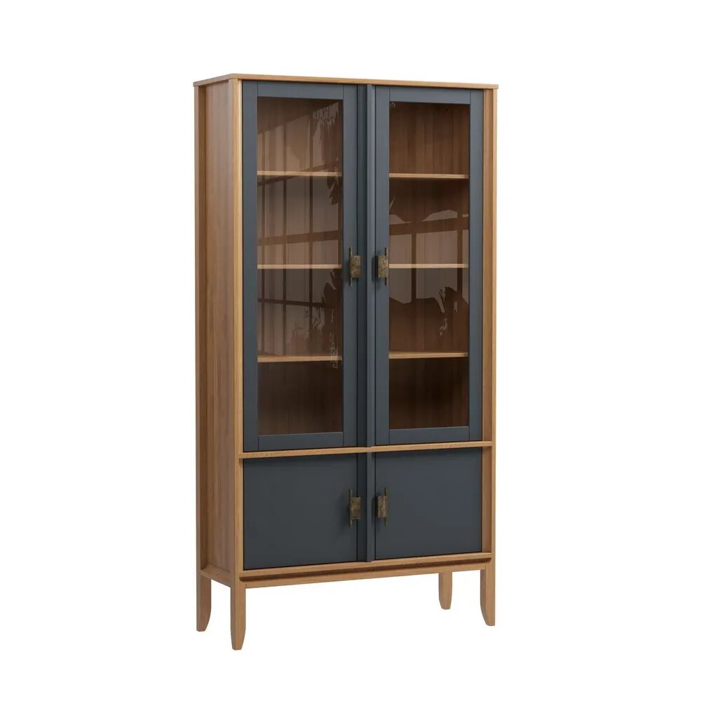 Шкаф Брианна книжный или для посуды широкий с 2-мя стеклянными и 2-мя глухими дверями браун/серый 7012, арт.96220