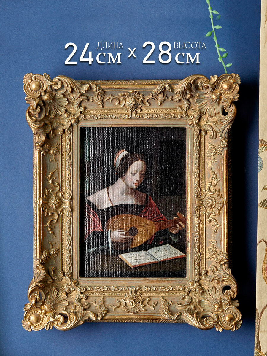 28-156 Картина настенная Мария Магдалина с лютней, масло, под старину 24x5x28см, Glasar