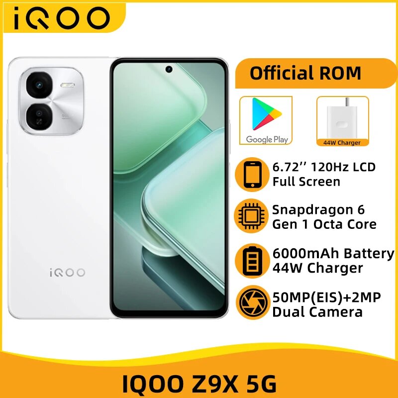 Смартфон IQOO Z9X 5G Snapdragon 6 Gen 1 Аккумулятор 6000 мАч Камера 50МП 12ГБ 256 ГБ белое