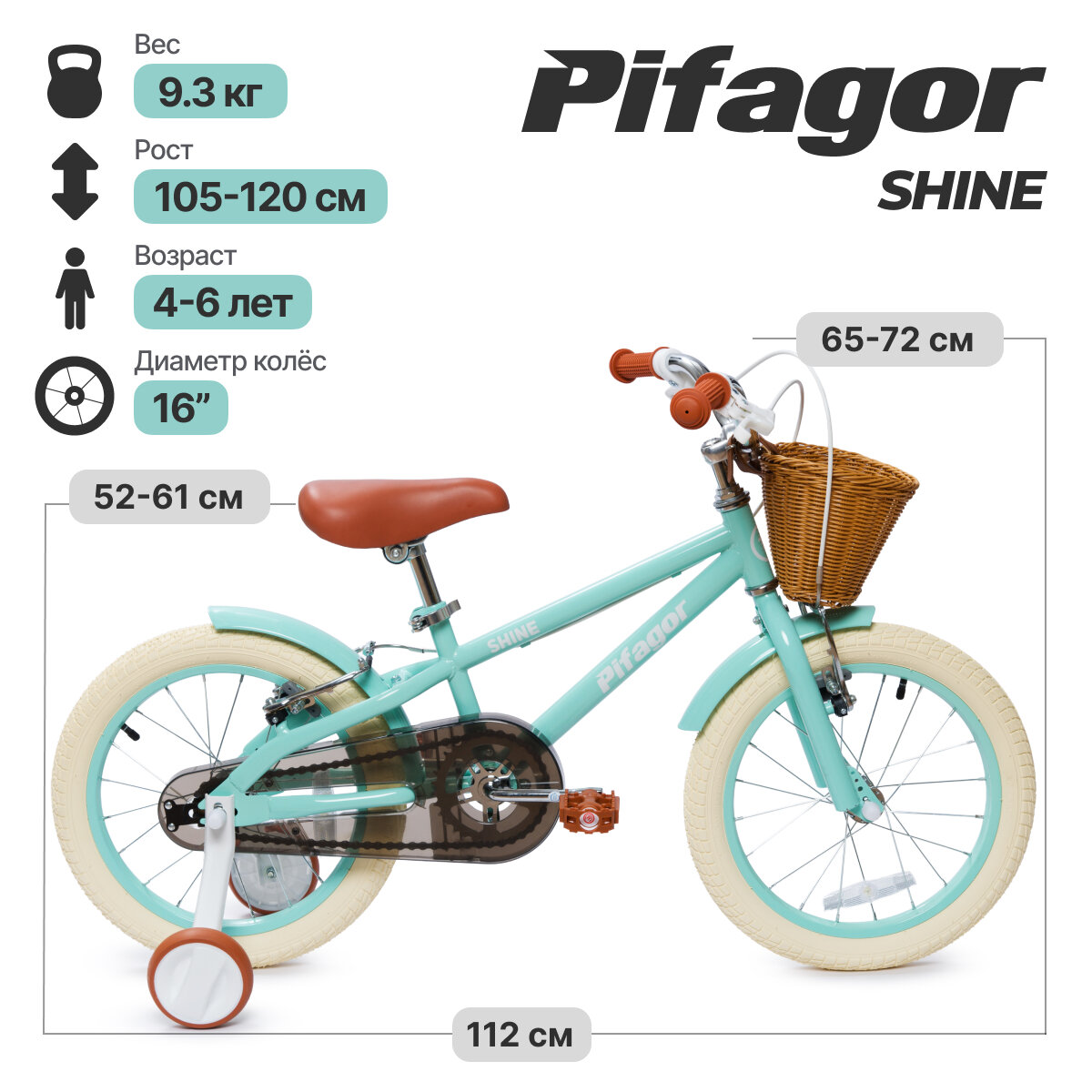 Велосипед Pifagor Shine 16 (PG16SNGM; Мятный глянцевый)