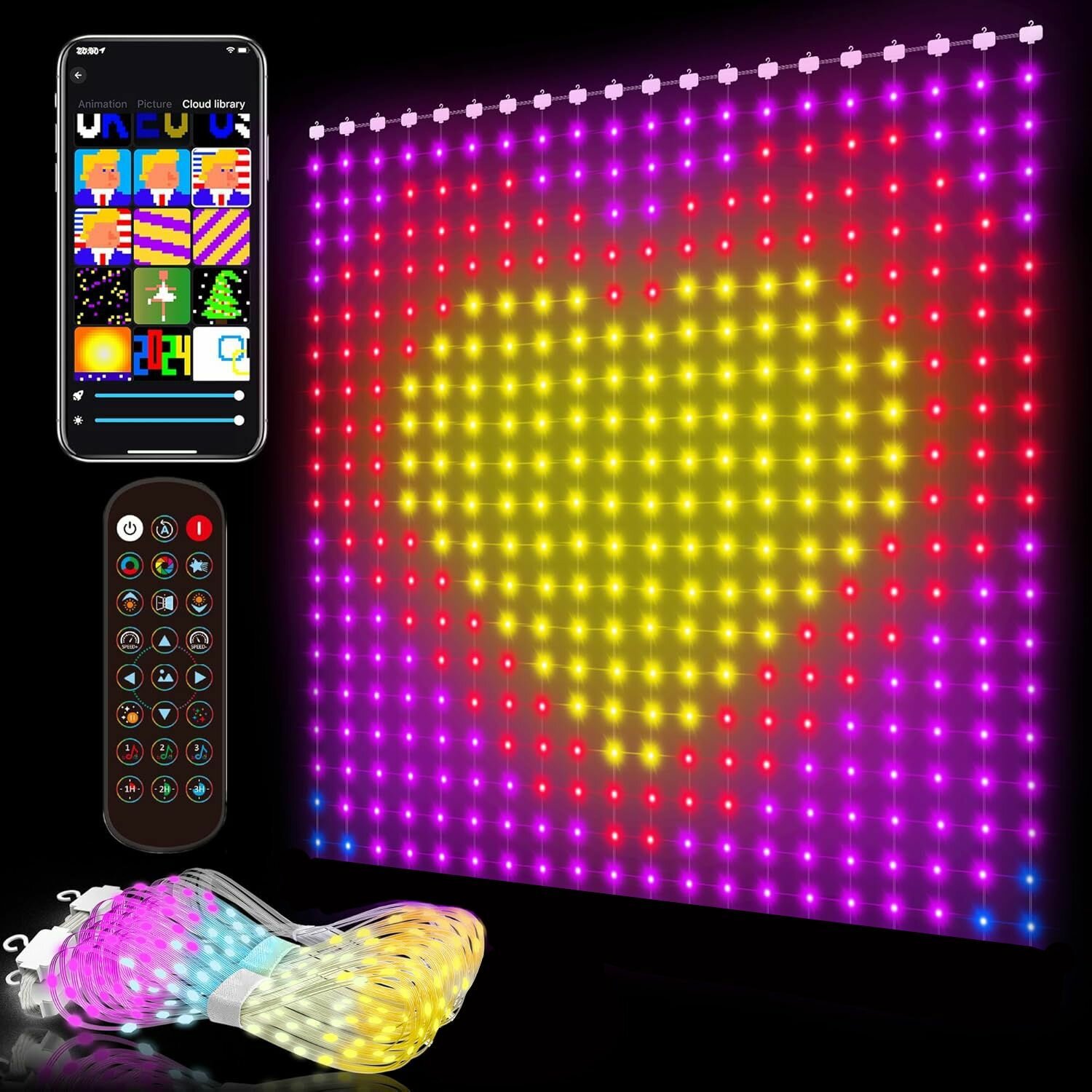 Умная гирлянда-штора на адресных светодиодах с управлением через приложение и голосовыми командами для праздничного декора и умного дома