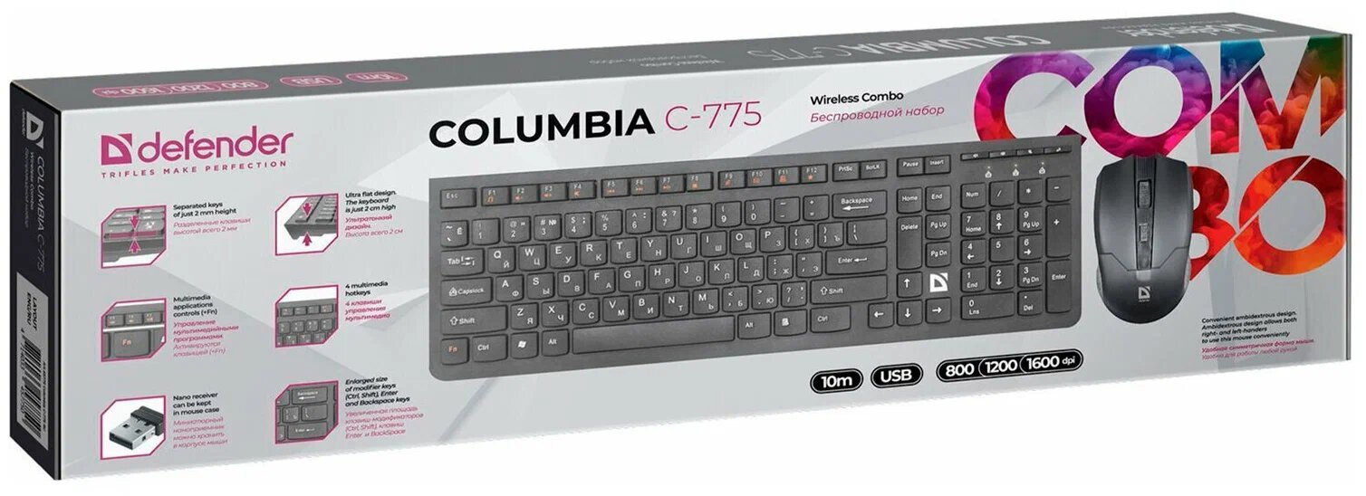 Комплект Defender Columbia C-775 (кл+мышь) Wireless Combo