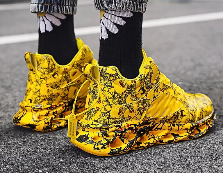 Кроссовки мужские, на высокой платформе, жёлтые, на шнуровке, 42 размер