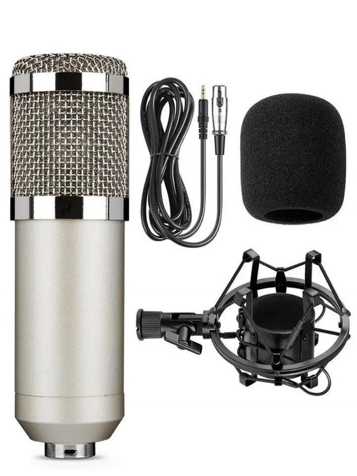Микрофон студийный c USB звуковым адаптером, пантографом, поп-фильтром, ветрозащитой, держателем для микрофона, держателем паук