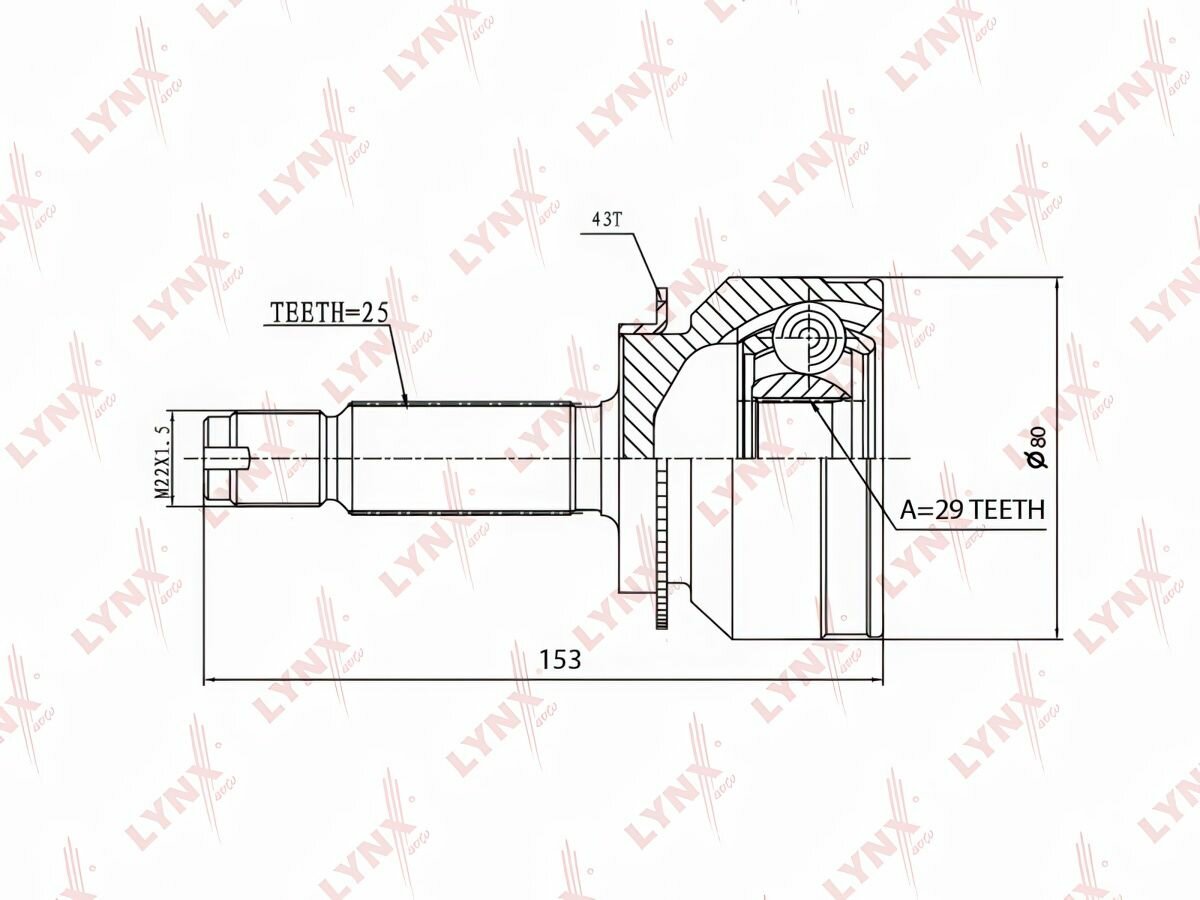 ШРУС наружный передний, для Митсубиси Лансер 7, Аутлендер 1 арт CO3641A LYNXAUTO