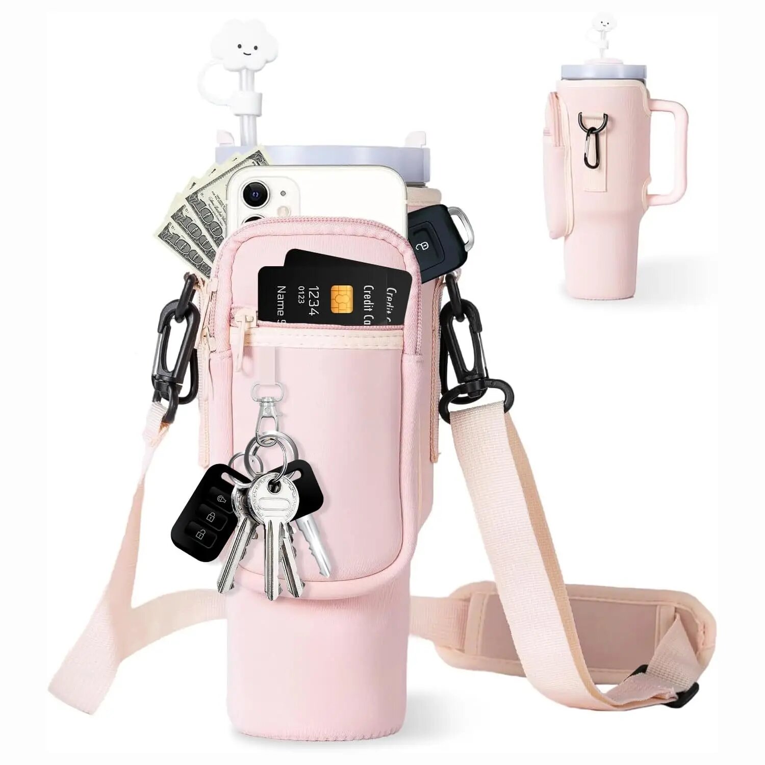Розовый чехол для чашки Stanley с шнурком, Pinkcupk1