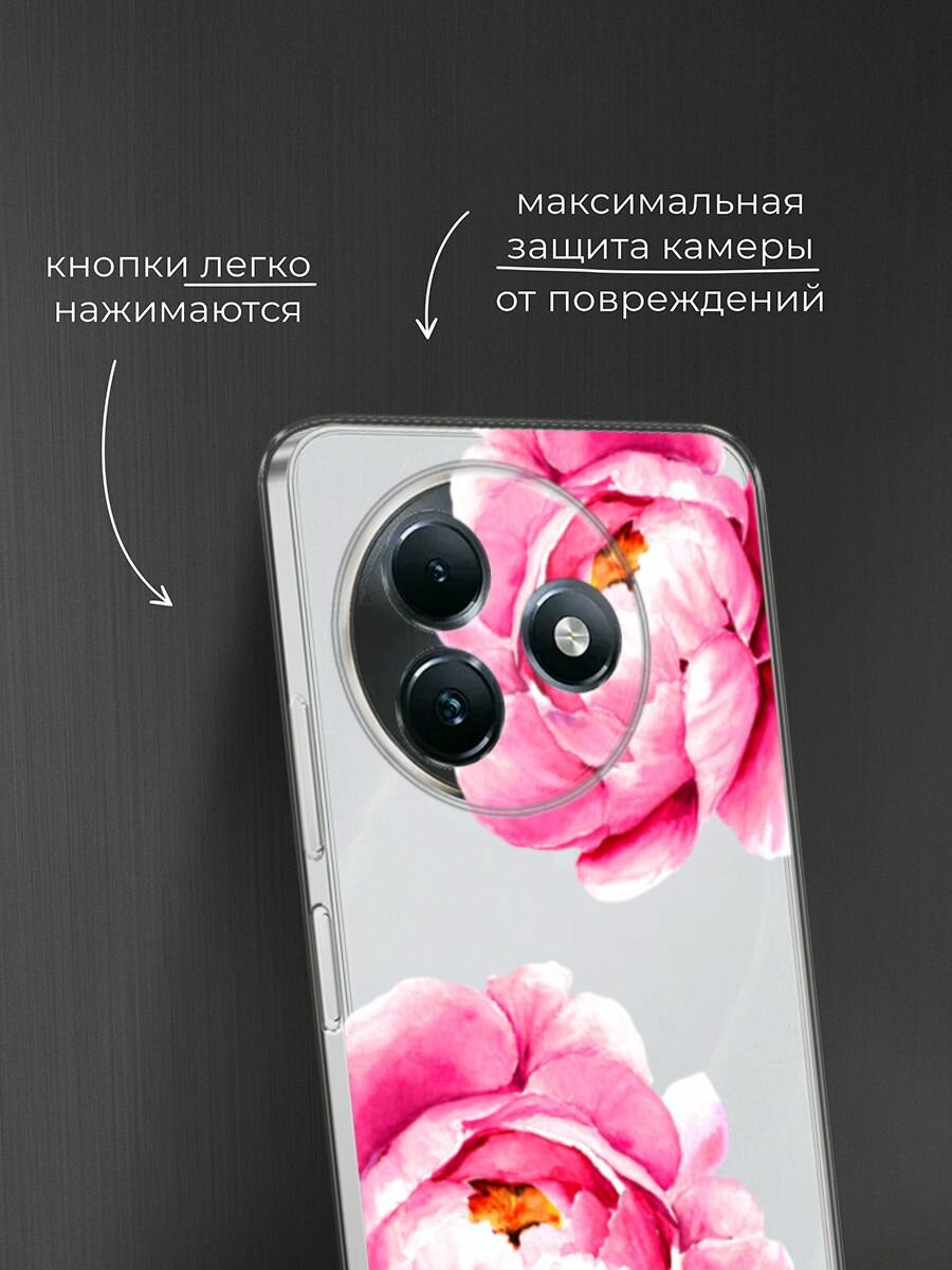 Чехол на Itel S24 / Ител S24 с принтом "Open peonies", прозрачный — фото 1