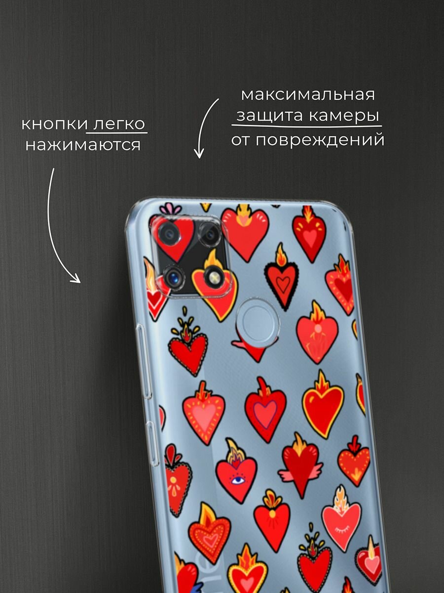Чехол на Realme C25/C25s / Реалми С25/C25s с принтом "Дьявольские сердца паттерн", прозрачный — фото 1