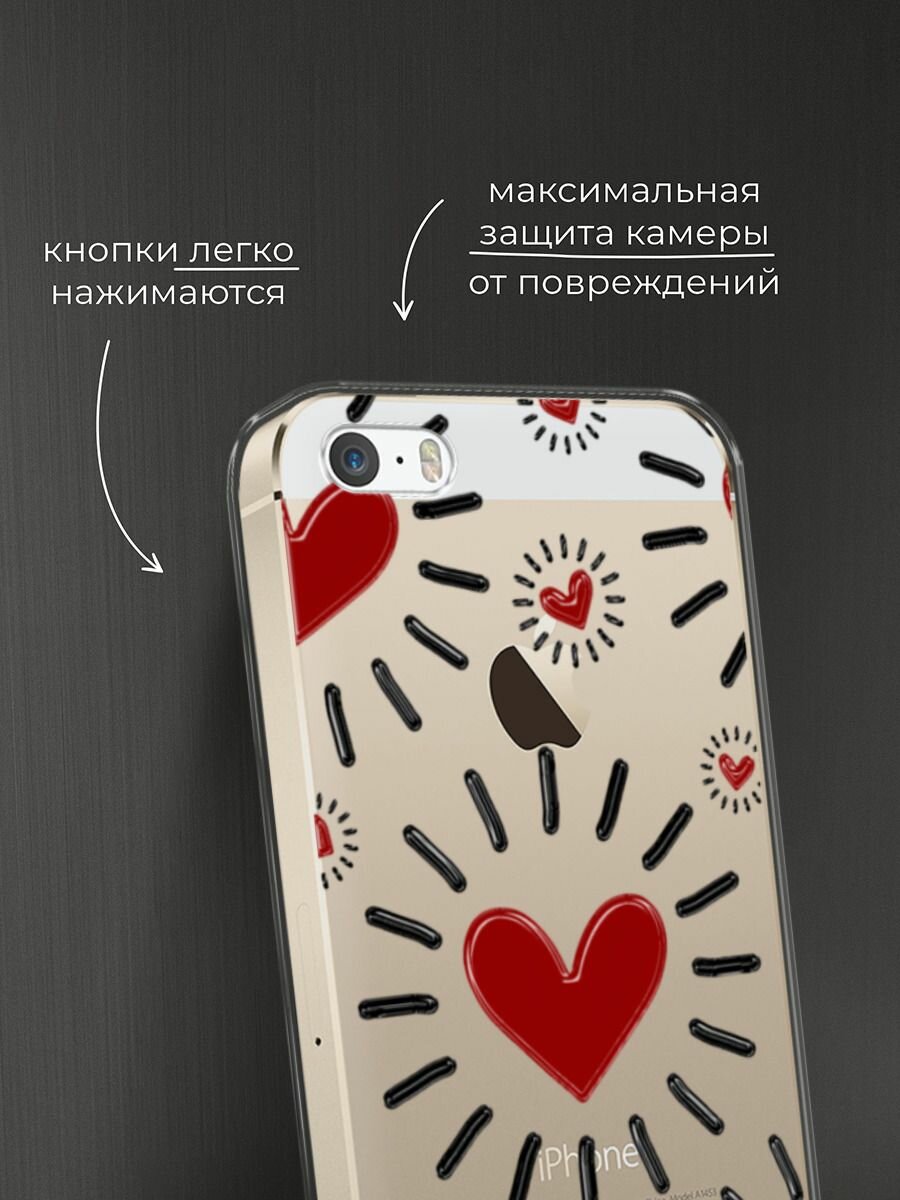 Чехол на Apple iPhone 5/5S/SE / Айфон 5/5S/SE с принтом "Бордовые сердца паттерн" — фото 1