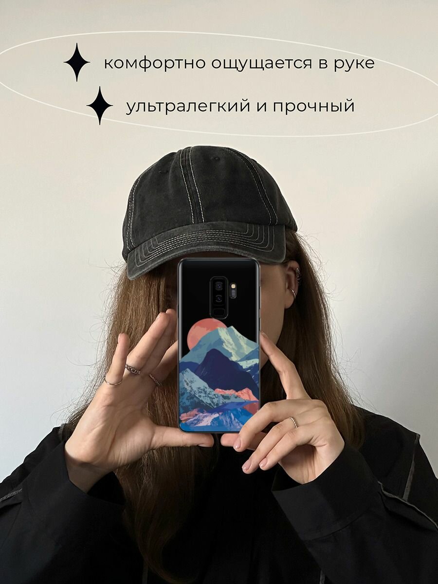Чехол на Samsung Galaxy S9 + / Самсунг Галакси С9 Плюс с принтом "Закат в снежных горах", прозрачный — фото 1