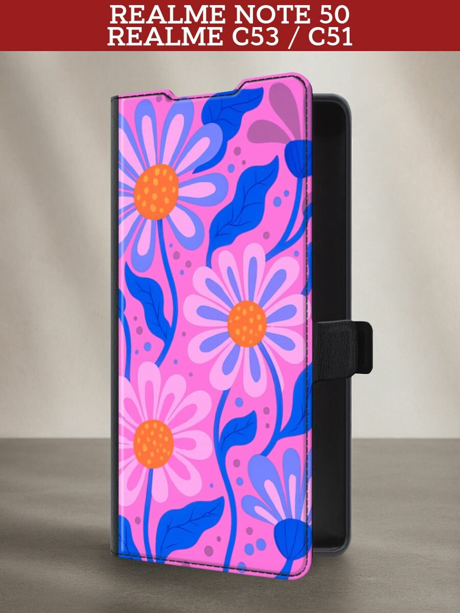 Чехол-книжка на Realme C53/C51/Note 50 / Реалми С53/С51/Ноте 50 с рисунком "Волшебные цветочки"