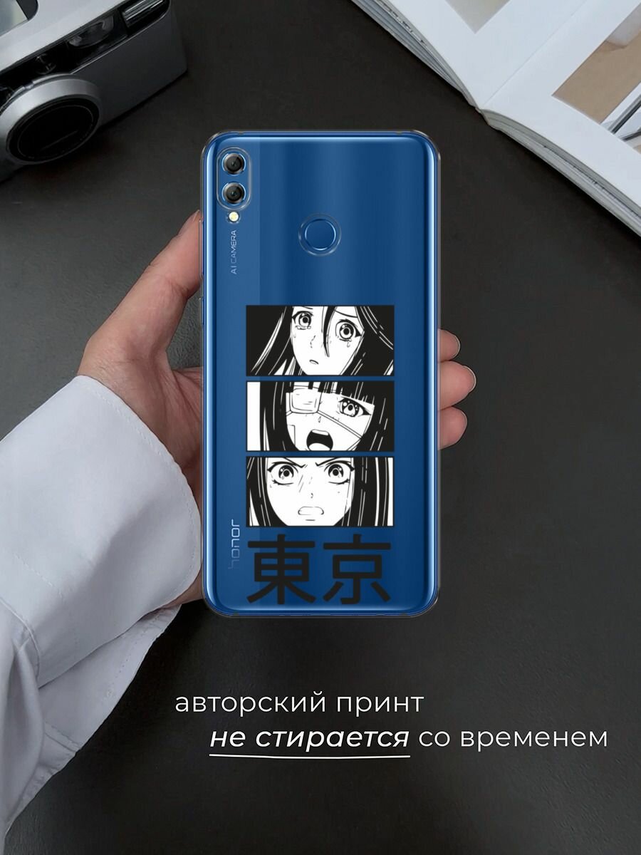 Чехол на Honor 8X / Хонор 8Х с принтом "Tokyo girls", прозрачный — фото 1