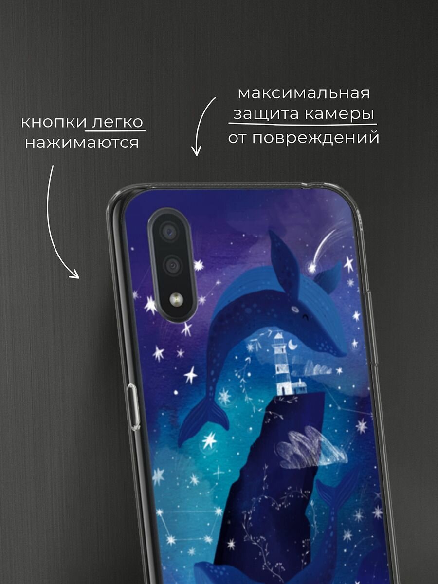 Чехол на Samsung Galaxy A01 / Самсунг Гэлакси А01 с принтом "Ночные киты" — фото 1