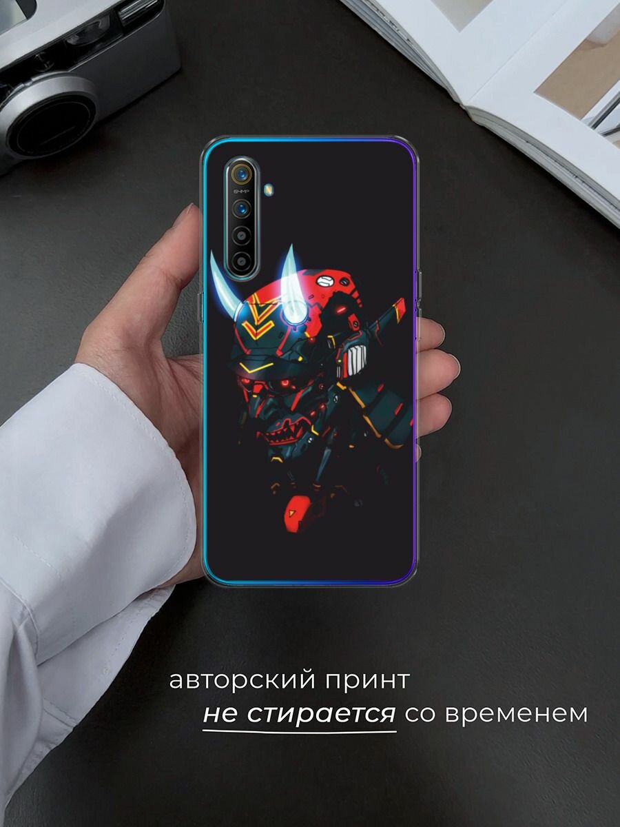 Силиконовый чехол на Realme XT / Реалми XT с принтом "Неоновый самурай" — фото 1