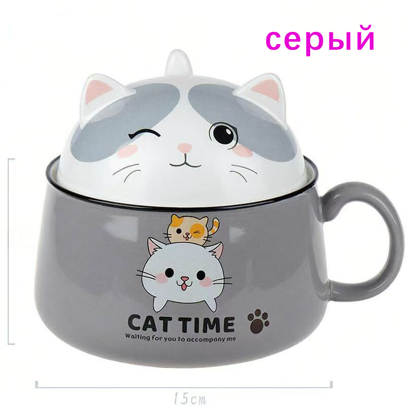Миска быстрого приготовления Cat pattern, удобная глубокая миска для супа и основного блюда, 1020 мл, светло-серый