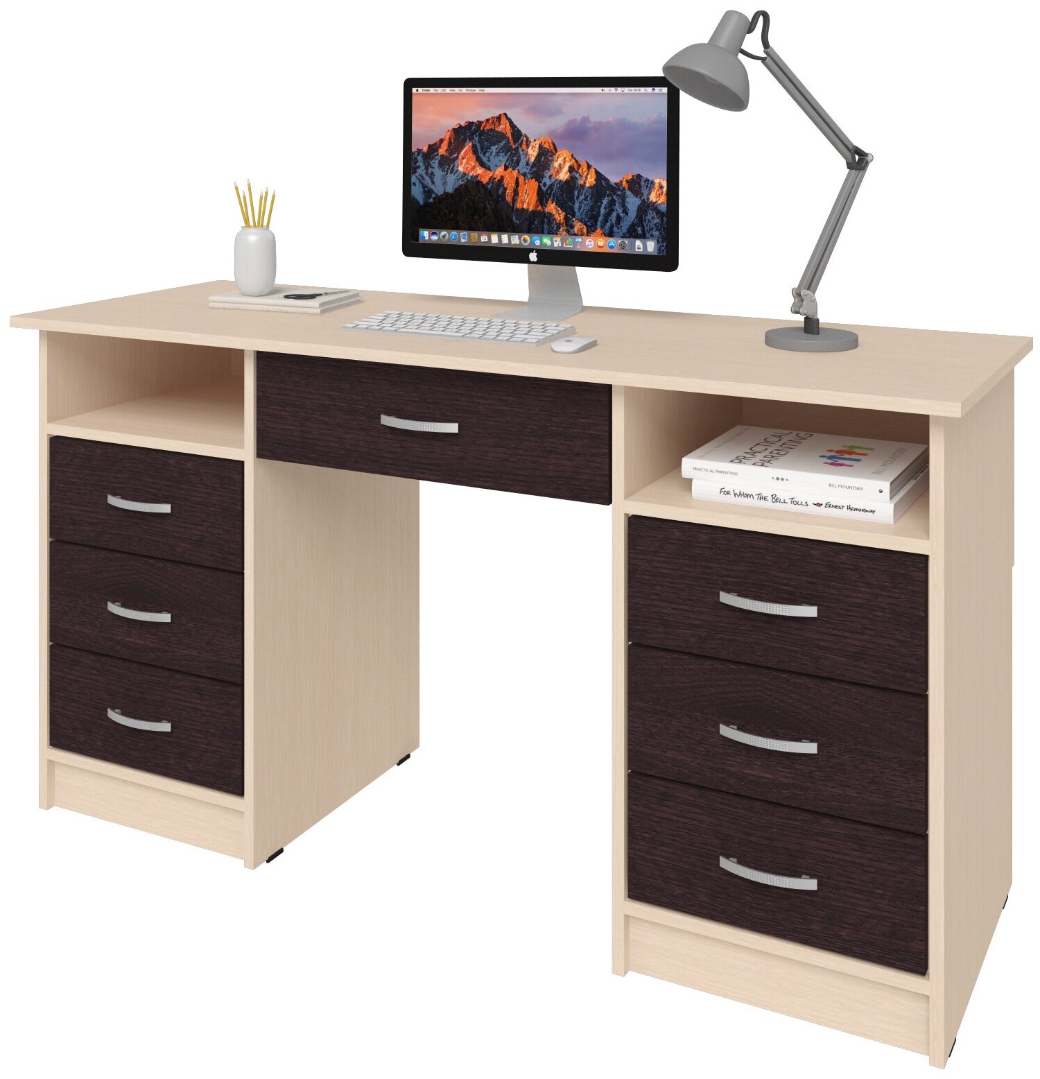 Стол письменный Хит-20, Ширина 140 см, Глубина 50 см, Высота 75 см, цвет: Дуб молочный/Венге