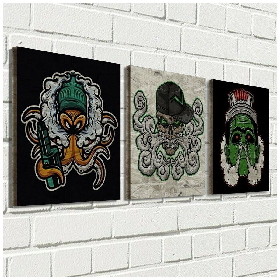 Модульная картина на рельефной доске ОСП 66x24 см квадратные вейпшоп - 11