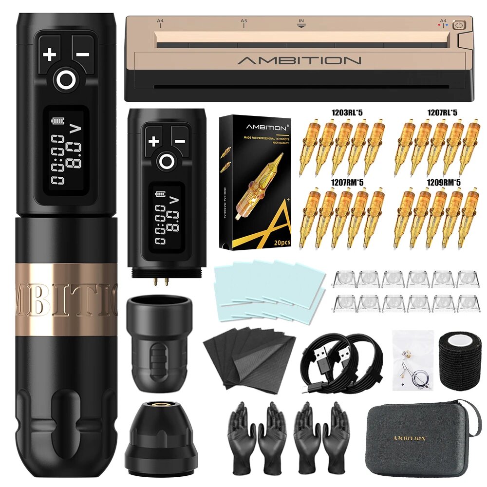 Набор для тату Ambition Soldier Wireless Tattoo Gun с принтером G1 и 20 картриджами