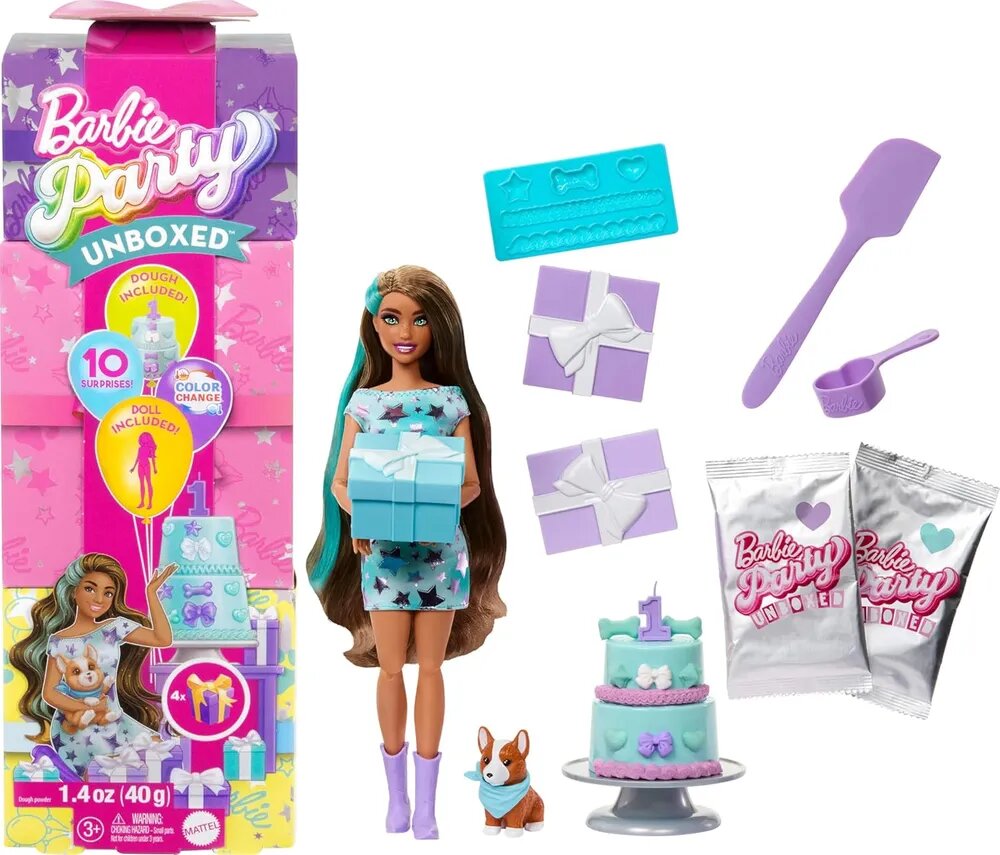 Кукла Barbie Праздничный набор День рождения питомца серия Синее платье JFG72