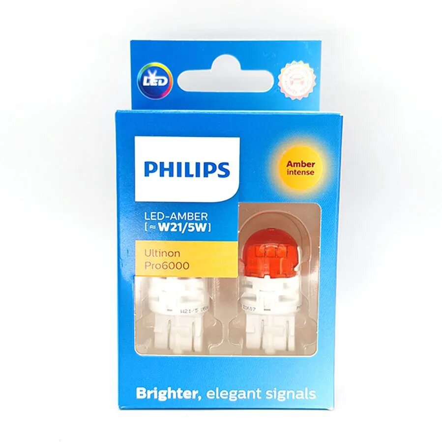 Philips Лампа автомобильная BAX12V, T20/W21/5W, 2 шт. арт. Ultinon Pro6000 LED T20 W21W WY21W W21/5W S25 P21/5W 12B