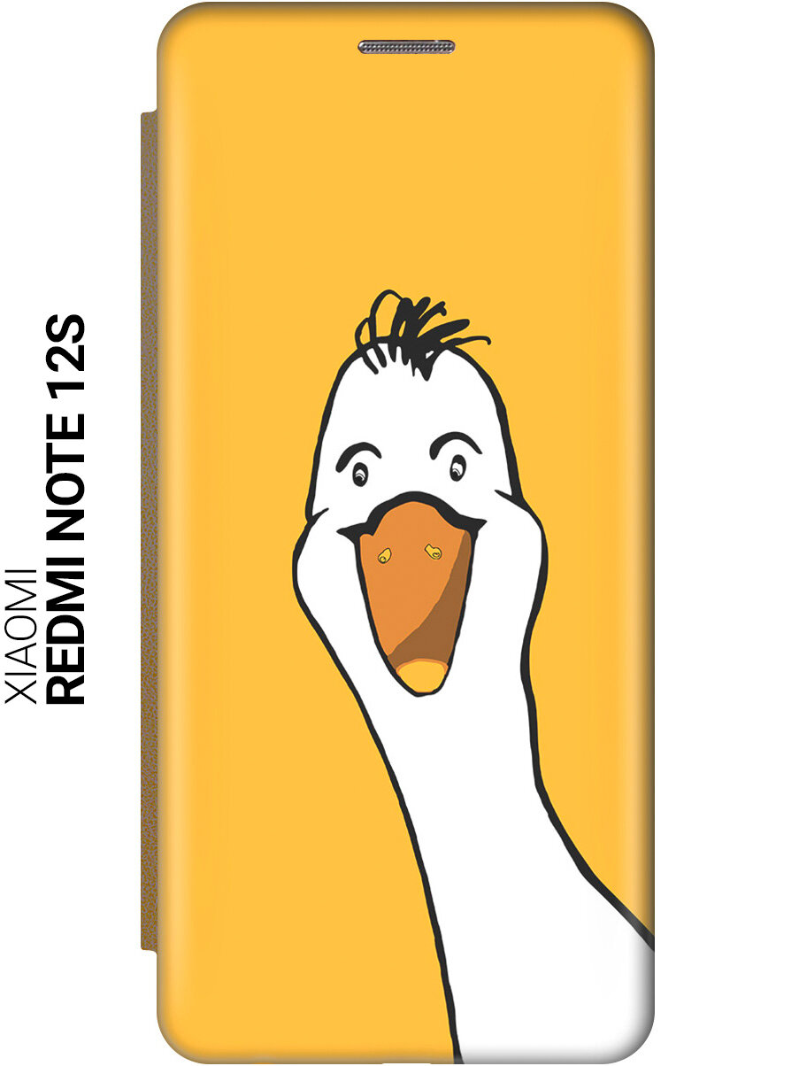Чехол-книжка на Xiaomi Redmi Note 12s / Сяоми Редми Ноут 12с с рисунком "Забавный гусь" золотой
