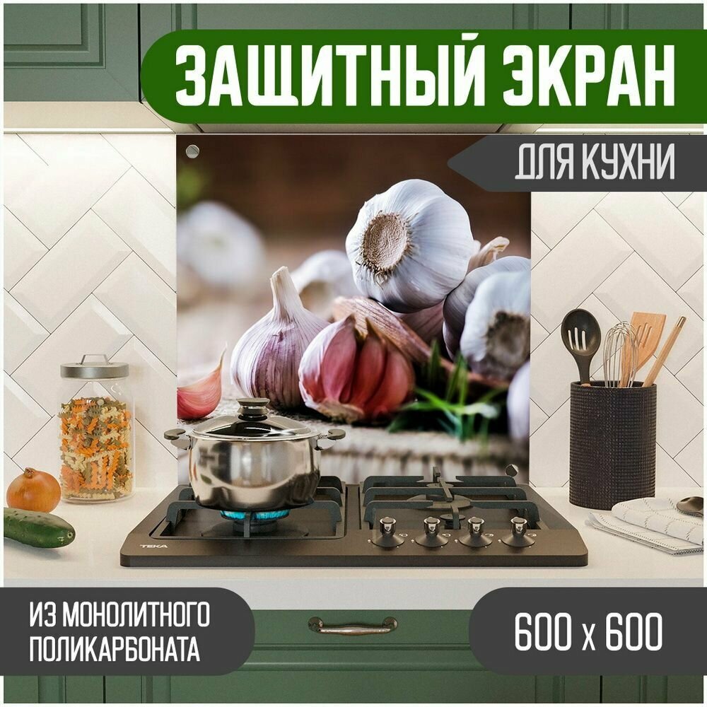 Защитный экран из акрилового стекла (поликарбонат) на кухонный фартук в зону мойки и плиты с фотопечатью. Панель на стену с рисунком Специи 600 х 600 х 3 мм, 600-005