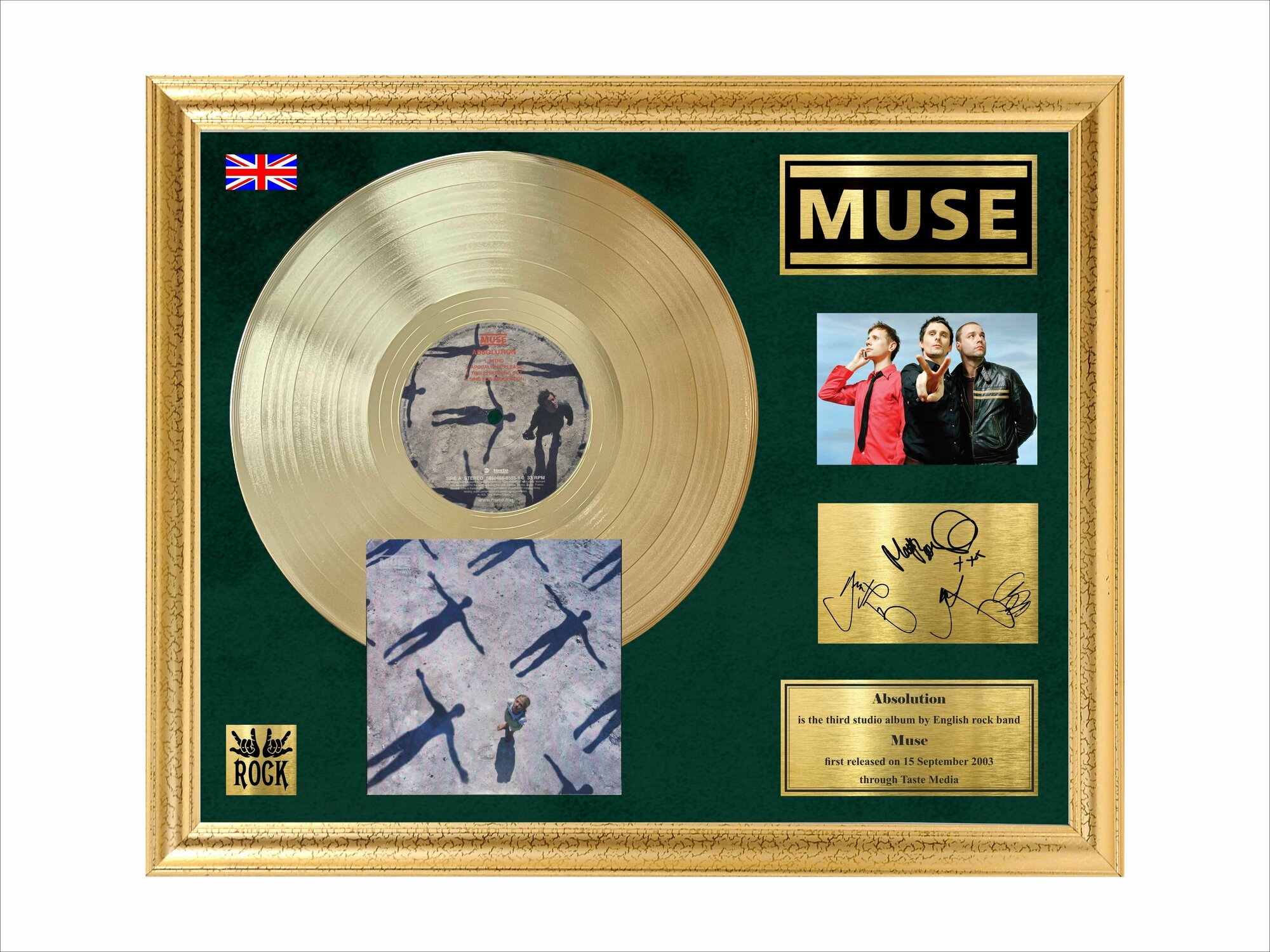 Muse Absolution золотая виниловая пластинка в рамке и автографы музыкантов
