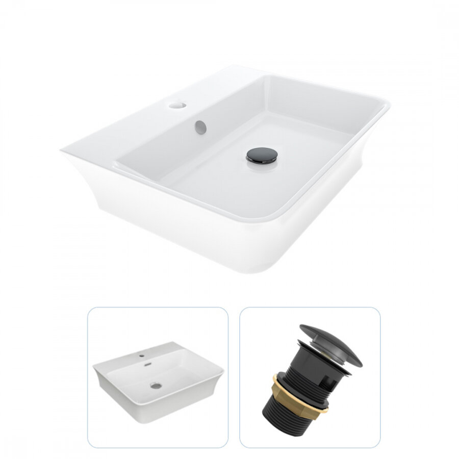 Раковина накладная для ванной Teymi Aina 49 в комплекте донный клапан клик-клак с переливом черный F01561