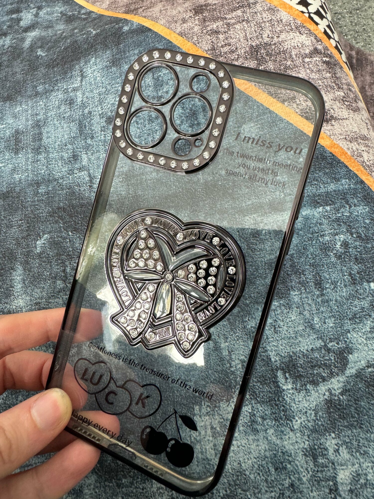 Чехол MyPads на iPhone 13 Pro Max тонкая силиконовая крышка с защитой задней камеры со стразами и рельефным сердцем