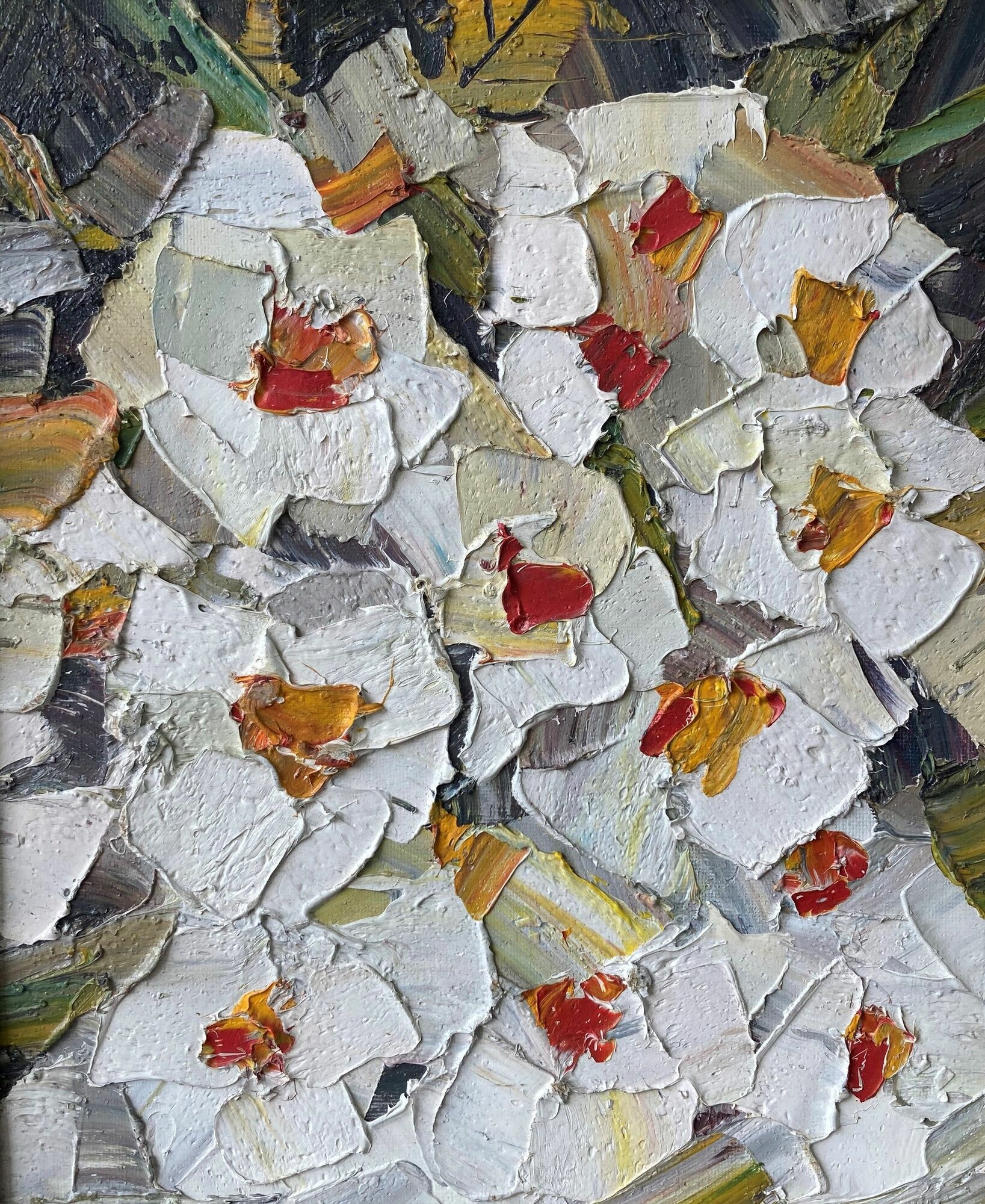 Картина "Белые цветы", 30х25 см, оргалит; масло, авторская работа;