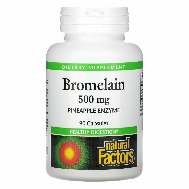 Natural Factors, Bromelain, Бромелаин, 500 мг, 90 капсул